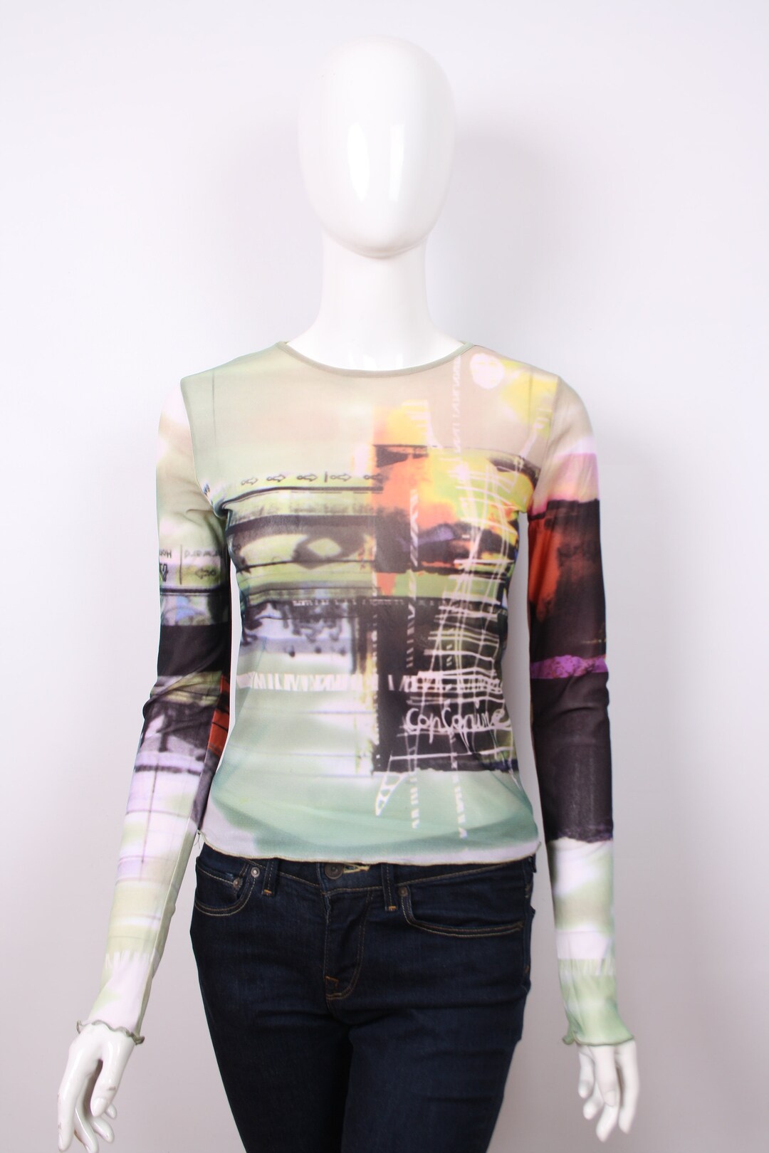 Vintage Y2K Cop Copine Techno Mesh Top Graphic Cyber Grunge Made in ...