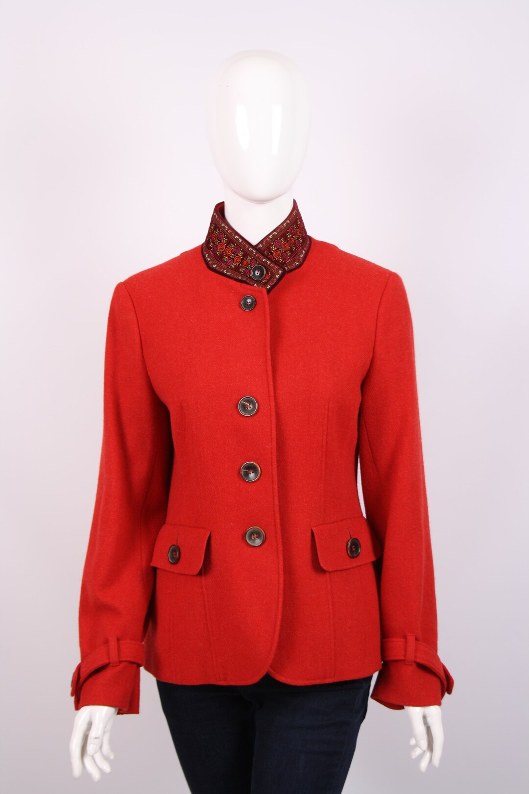 Bogner Blazer Jacket Wool Traditional Embroidered Stand Collar Womens ...