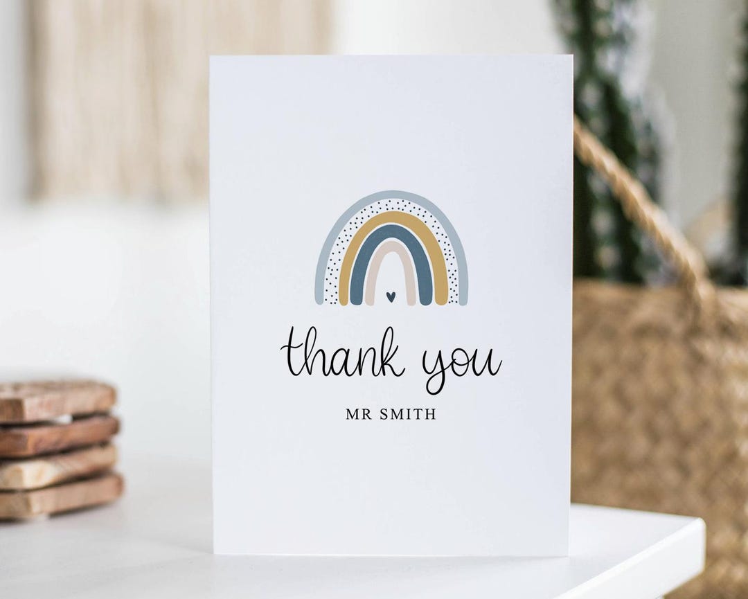 Rainbow Thank You Card, Teacher Card, Personalised, Card for Him, for ...
