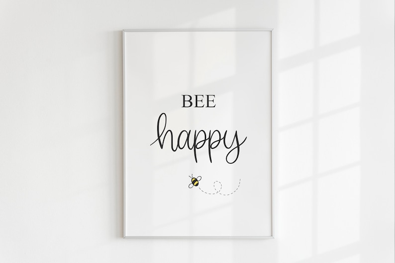 Bee Happy Print, Bee Wall Art, June Birthday Gift, for Her, for Mum ...