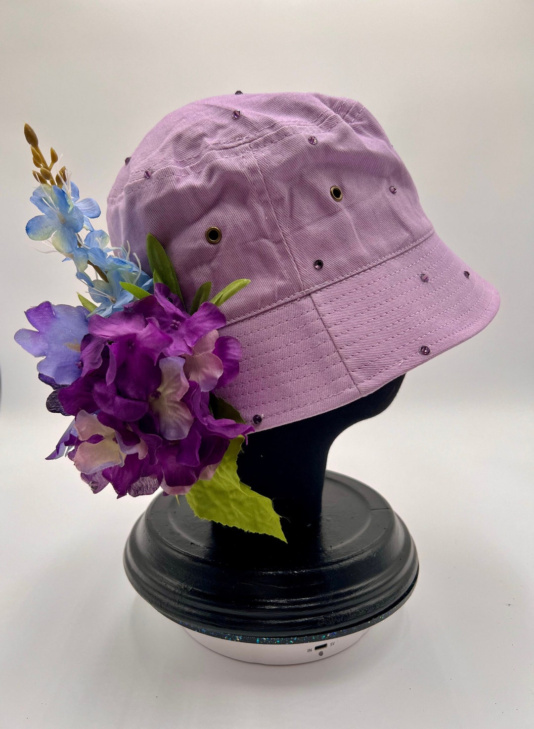 Lavender Cotton Bucket Hat With Flowers & Secret Stash (S/M) - Etsy