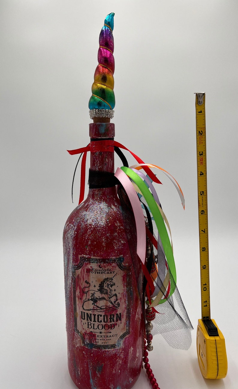 Unicorn Blood Altar Bottle, Upcycled Wine Bottle Art With Rainbow Horn ...