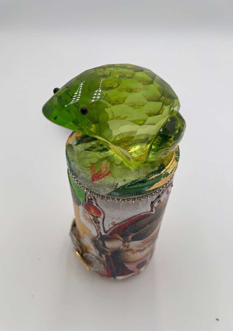 Delightful Signed Oleg Cassini Crystal Frog Upcycled Large Stash Jar a ...