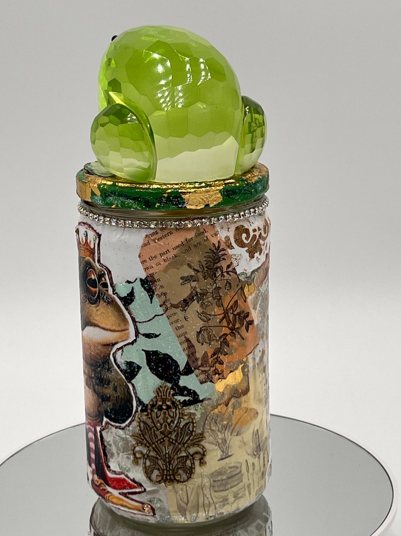 Delightful Signed Oleg Cassini Crystal Frog Upcycled Large Stash Jar a ...