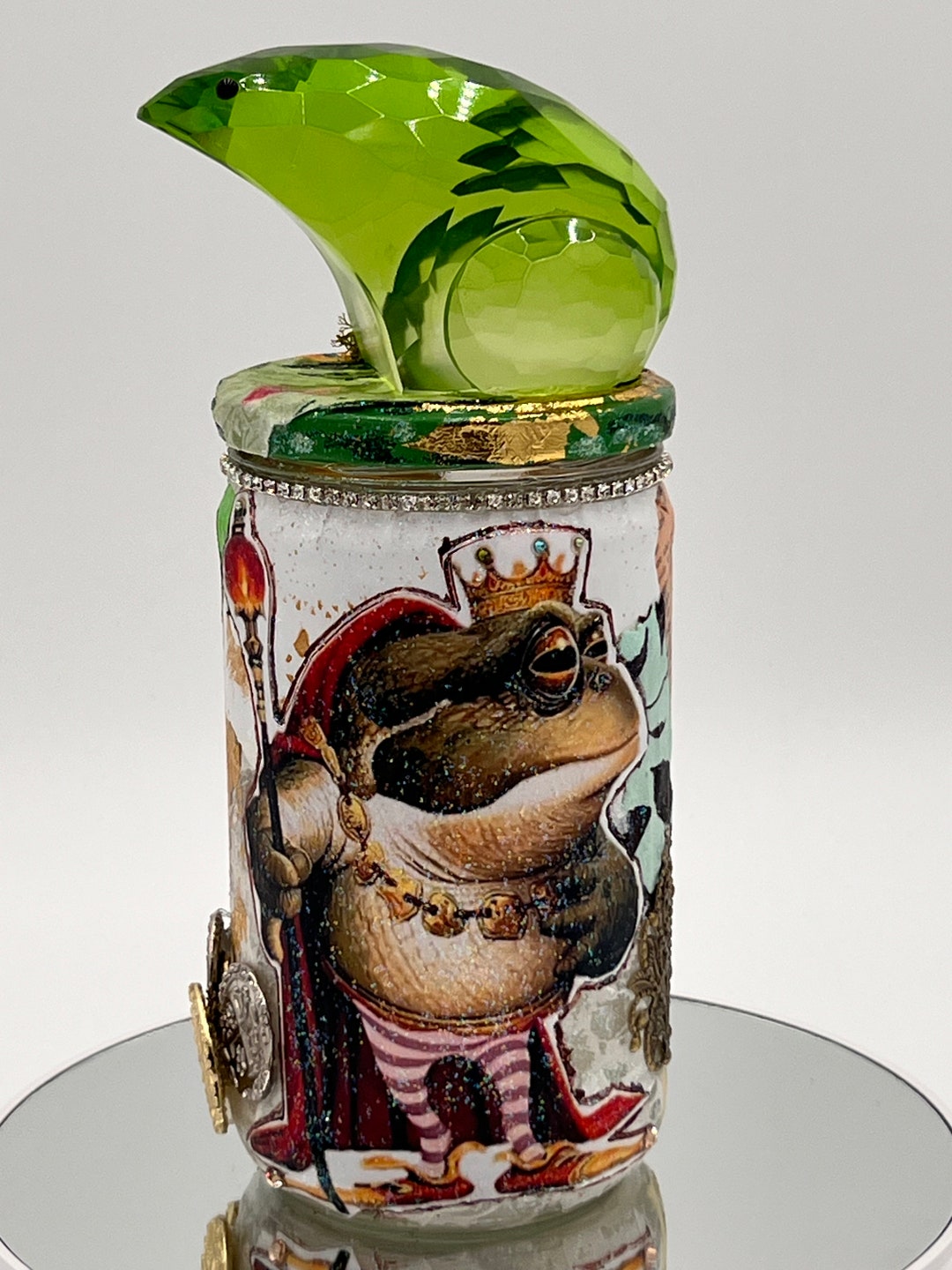 Delightful Signed Oleg Cassini Crystal Frog Upcycled Large Stash Jar a ...