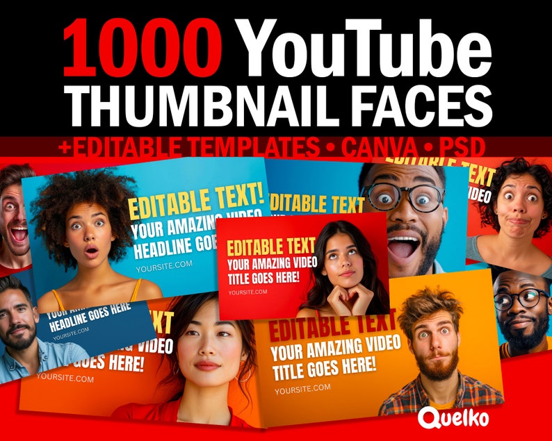 1000 Youtube Thumbnail Faces With Editable Templates | Includes Canva ...