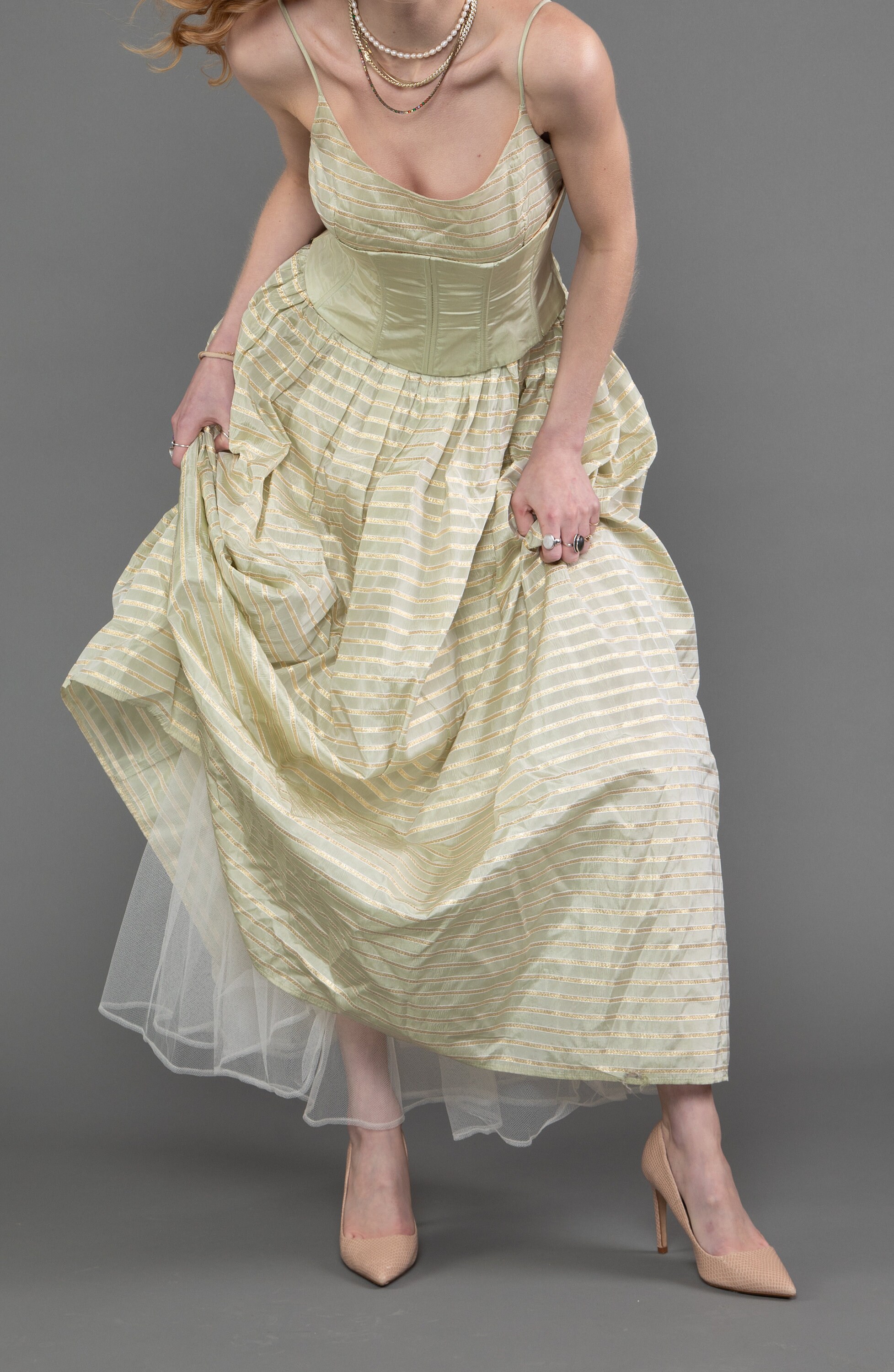 Vintage 1980's Gunne Sax by Jessica Pastel Green Corset Dress, 80's (5/ ...