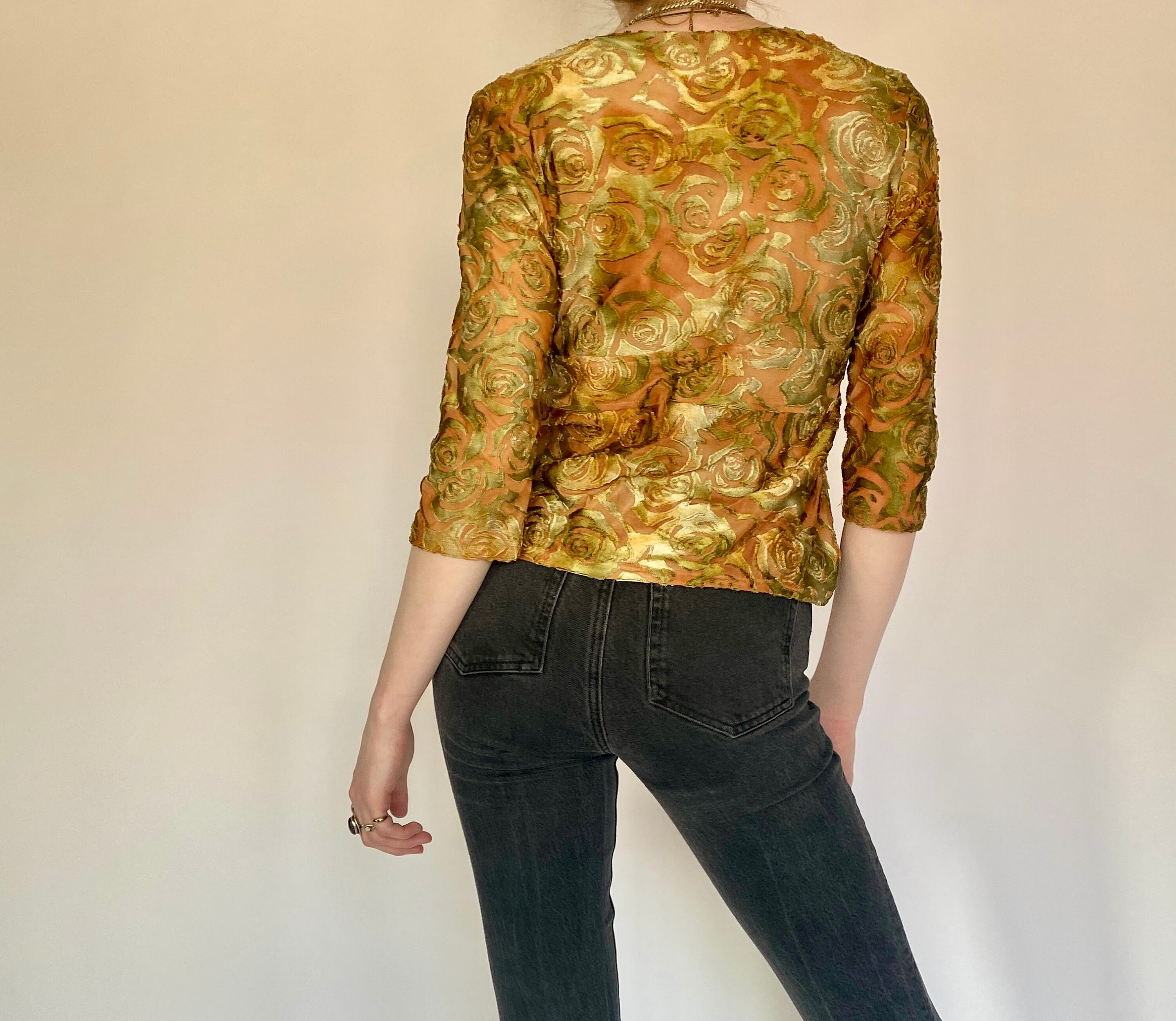Vintage Y2K Green Velvet Rose 3/4 Sleeve Blouse (M) - Etsy
