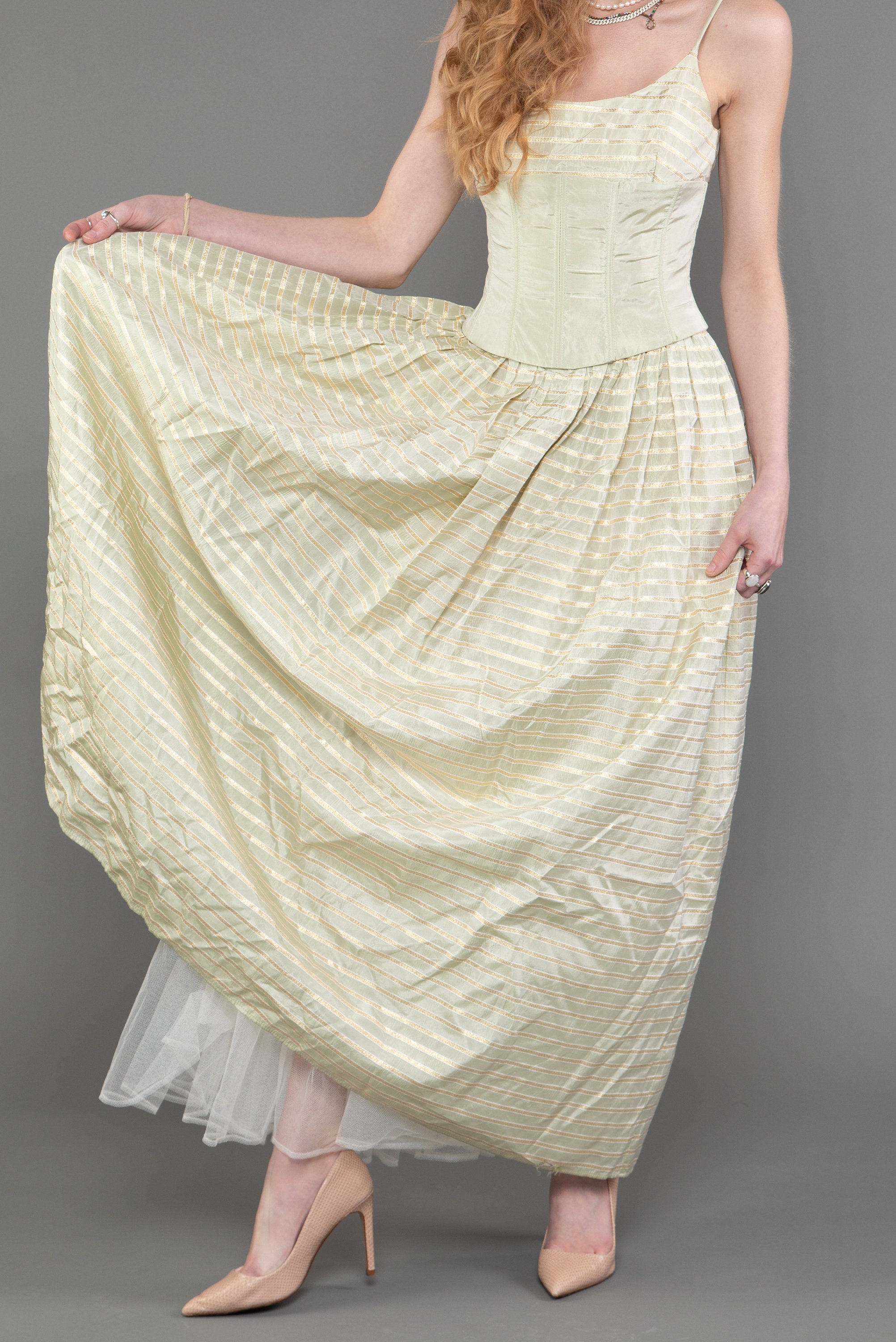 Vintage 1980's Gunne Sax by Jessica Pastel Green Corset Dress, 80's (5/ ...