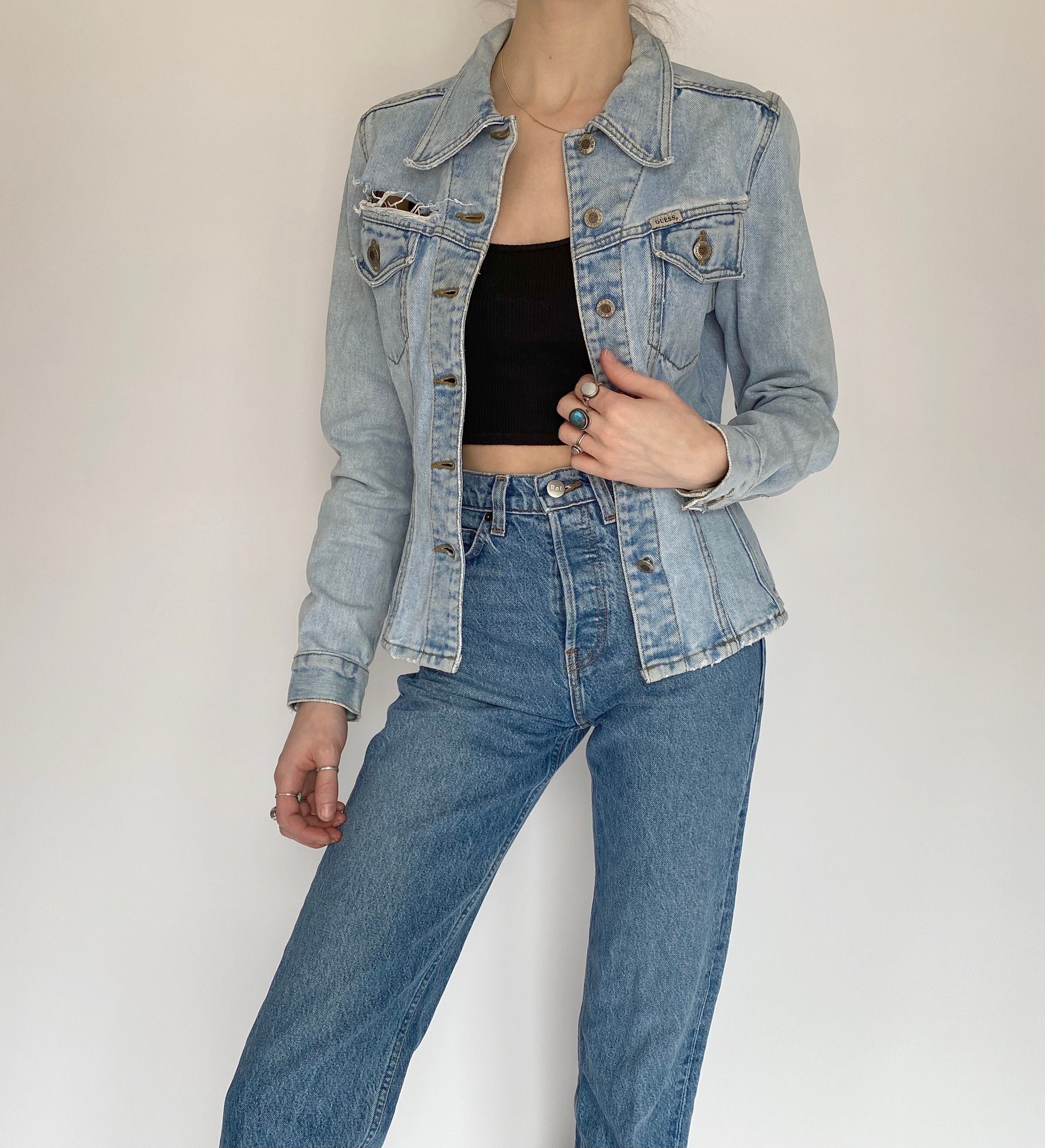 Vintage GUESS Denim Jacket Light Wash M | Etsy