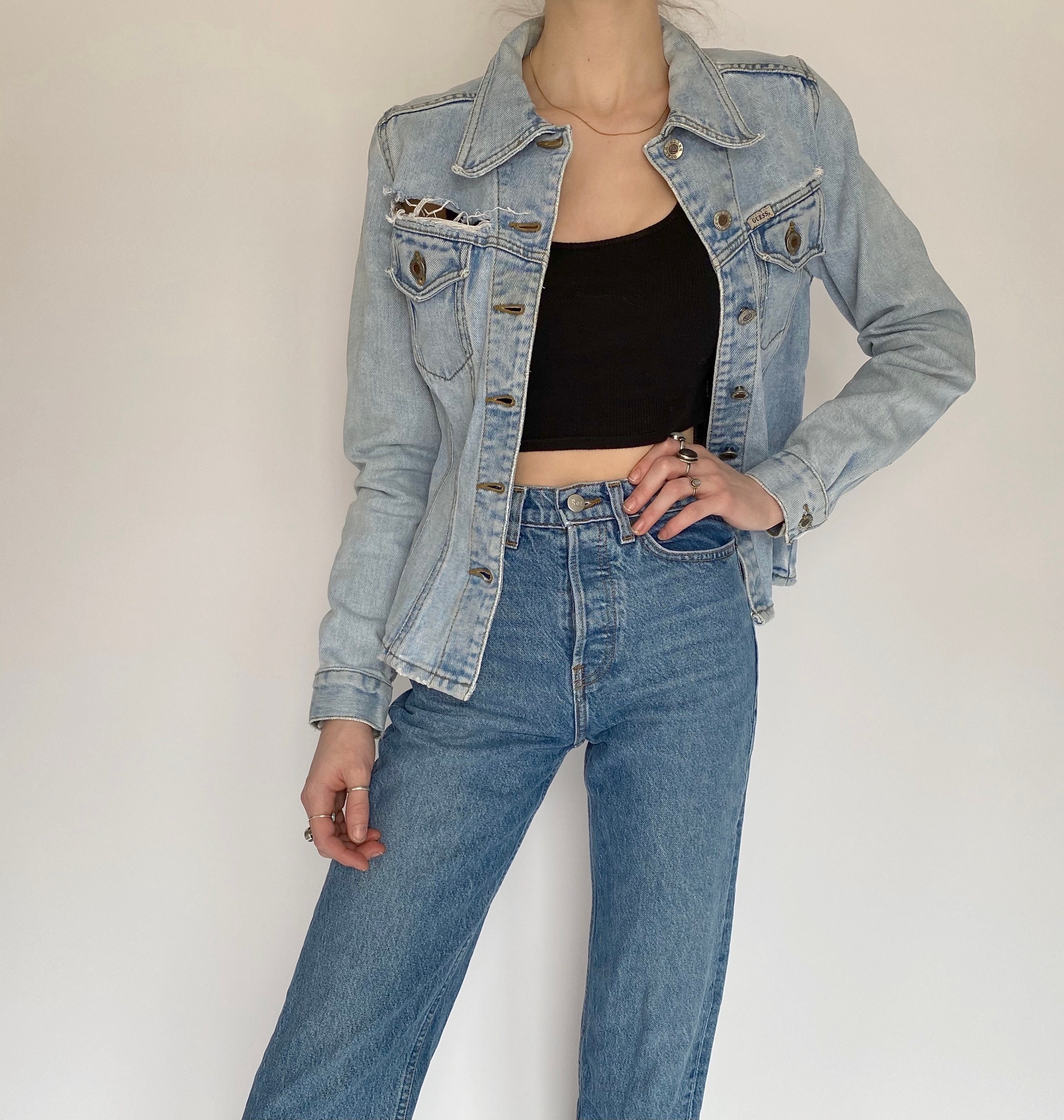 Vintage GUESS Denim Jacket Light Wash M | Etsy