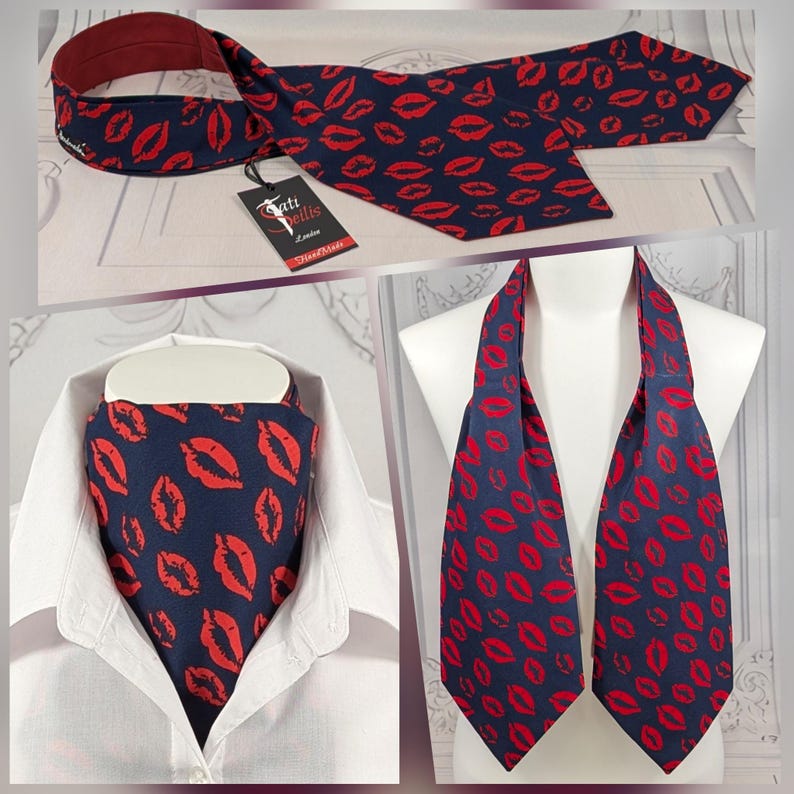 Mens Necktie Ascot With Kisses/hearts Print, Cravat for Celebration, High Quality Cotton ...