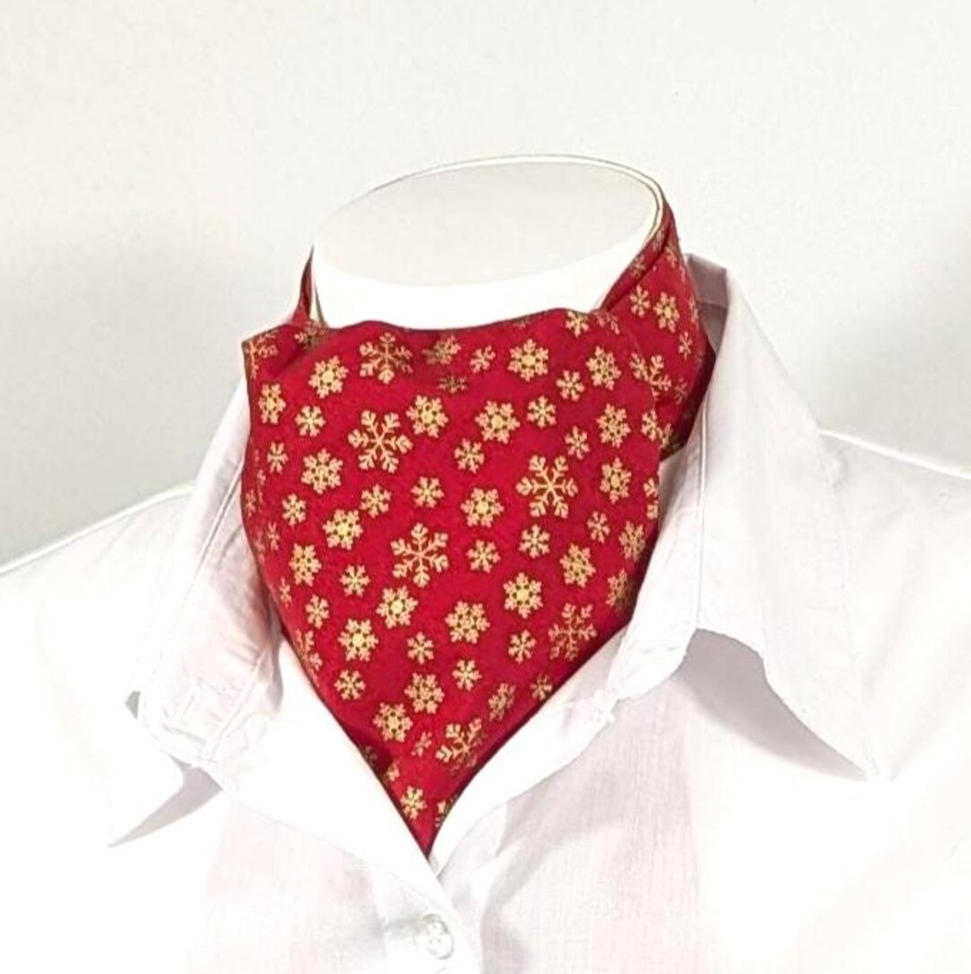 Red Cotton Christmas Ascot Cravat, Gold Sparkly Snowflakes, Green/white ...