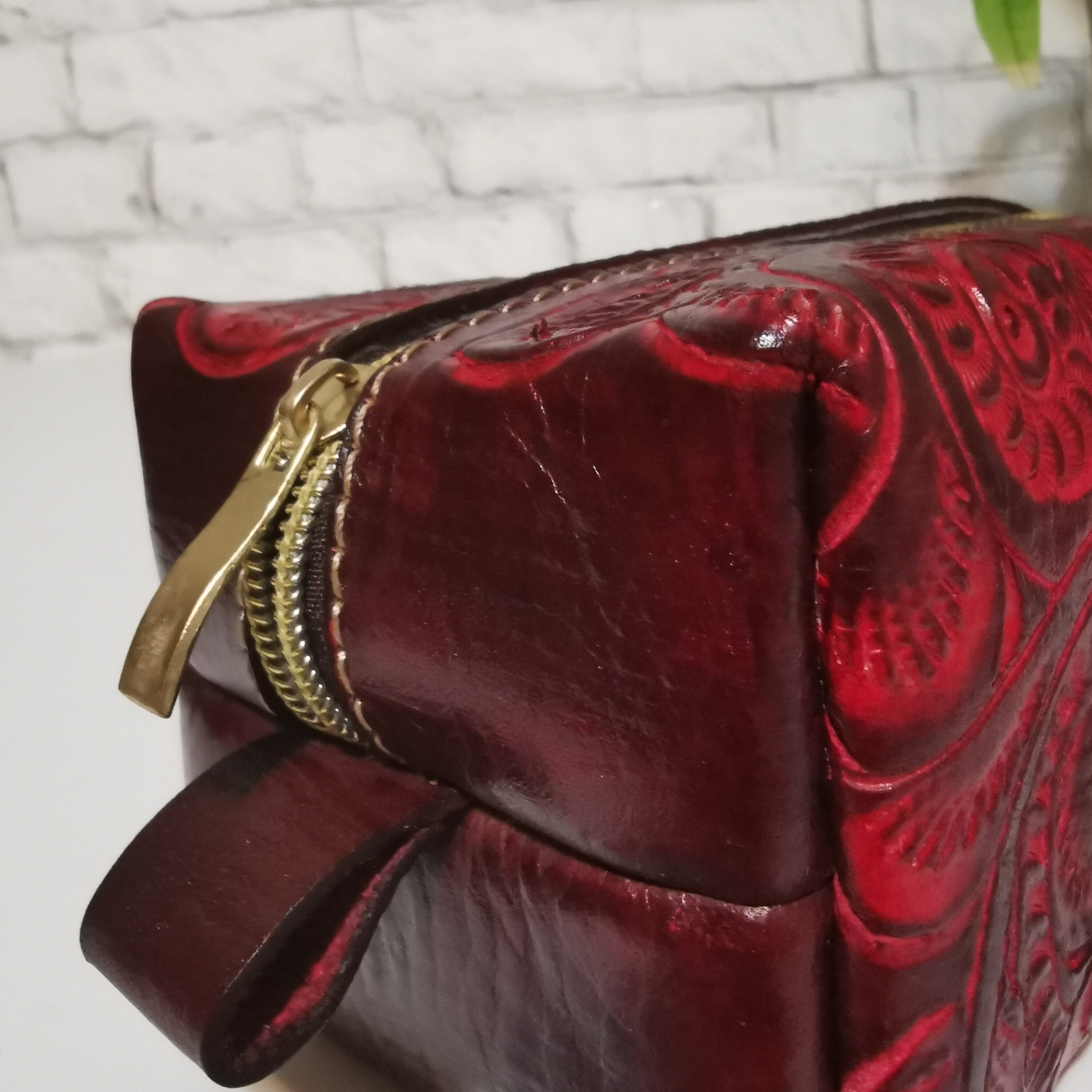 Leather Cosmetic Bag For Women Makeup Bag Hand Tooled | Etsy