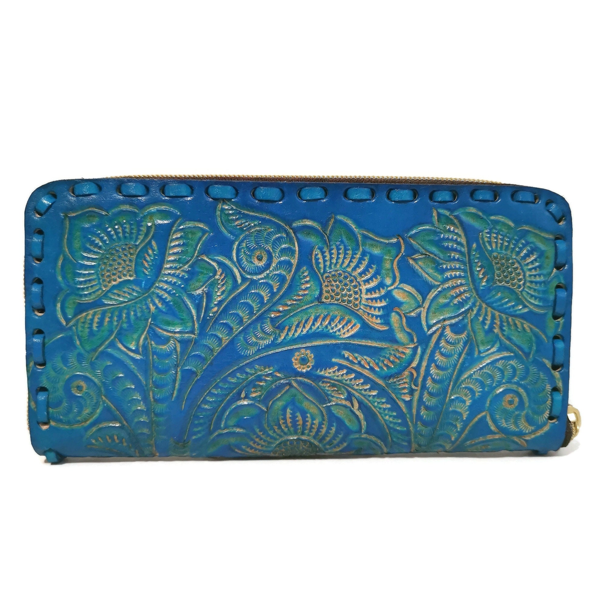 Myra Genuine Leather Embossed Faux Turquoise Mini Wallet Multi ...