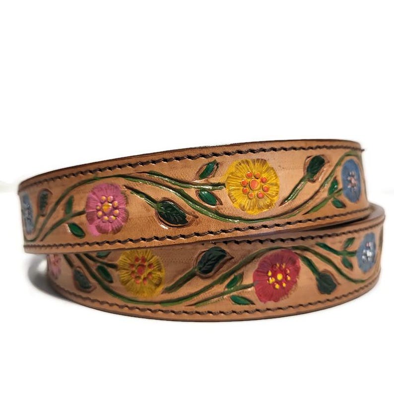 Embossed Floral Leather Belt: Handmade Bohemian Style - Etsy Canada