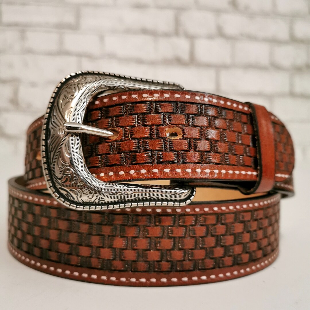 Brown Leather Belt for Men Handmade With Genuine Leather Rodeo Cowboy ...