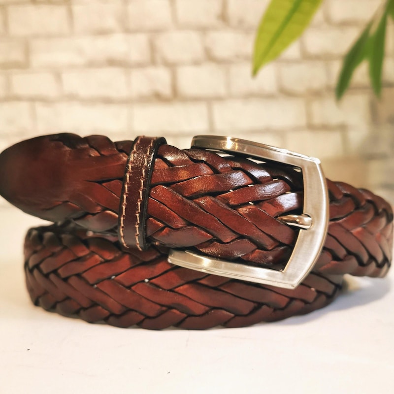 Mens Leather Weaved Belt - Etsy