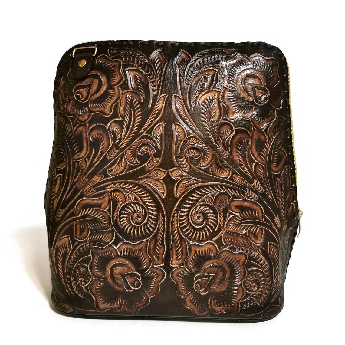 Leather BAG BACKPACK Boho Handmade Hand Tooled Brown - Etsy