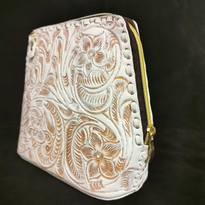Small Leather Bag, White, Hand Tooled Leather - Etsy