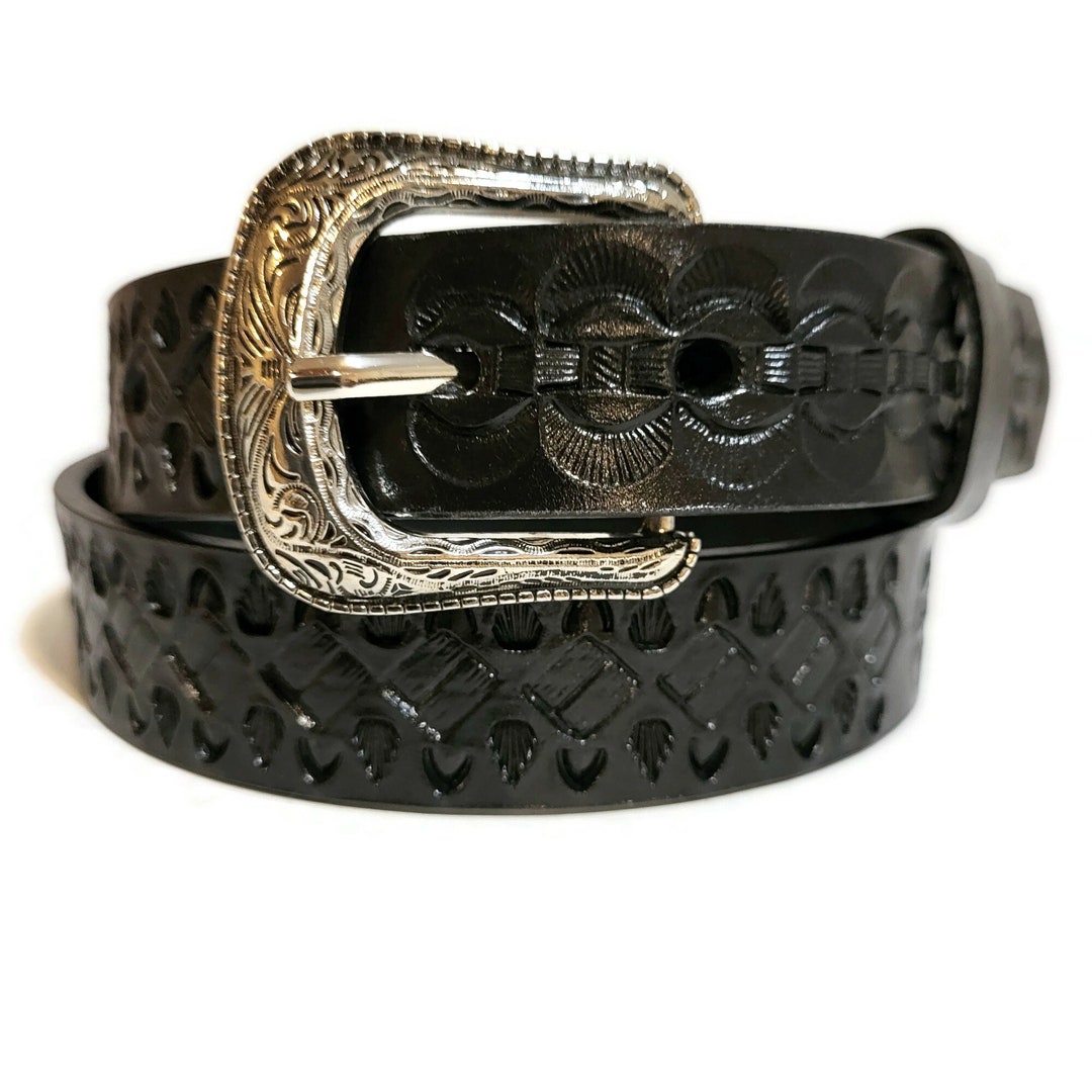 Handmade Black Leather Kids Belt: Hand Tooled Western Style - Etsy