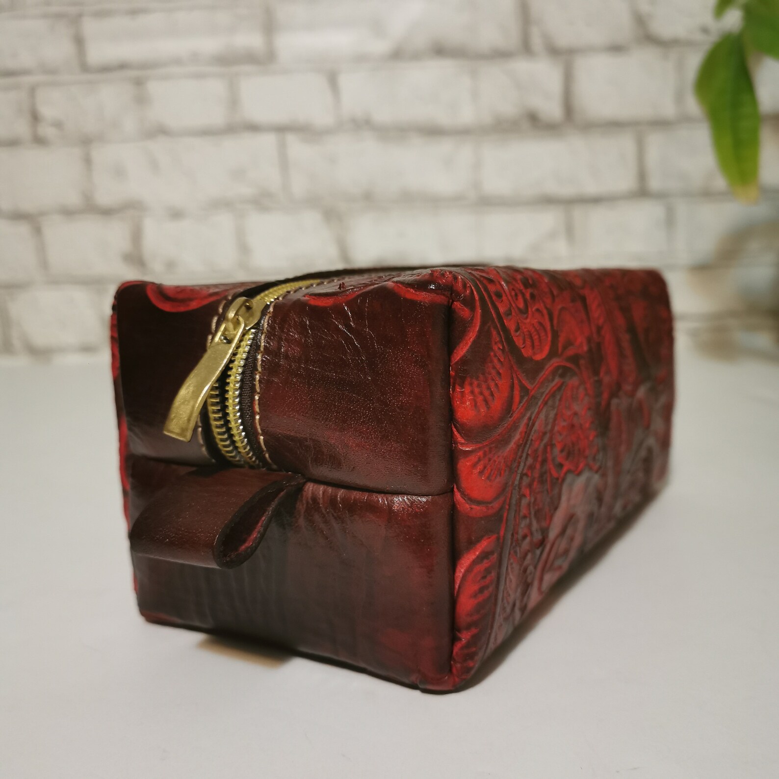 Leather Cosmetic Bag For Women Makeup Bag Hand Tooled | Etsy