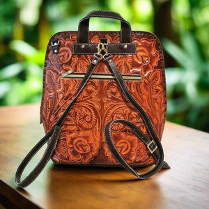 WOMENS BAG BACKPACK , Hand Tooled Leather, Rodeo Retro Vintage Boho Bag ...