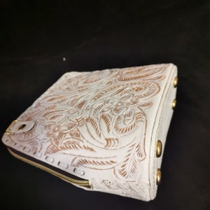 Small Leather Bag, White, Hand Tooled Leather - Etsy
