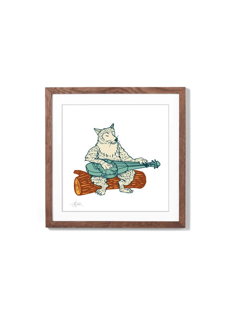 Resonator Guitar Playing "dobro Wolf" Folk Illustration Print - Etsy
