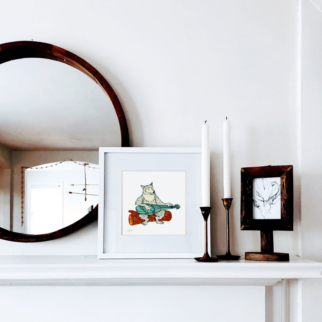 Resonator Guitar Playing "dobro Wolf" Folk Illustration Print - Etsy