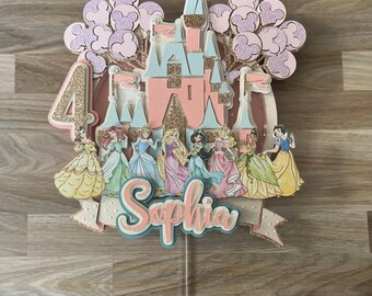 Princess Cake Topper Pink Castle Cake Topper Disney - Etsy