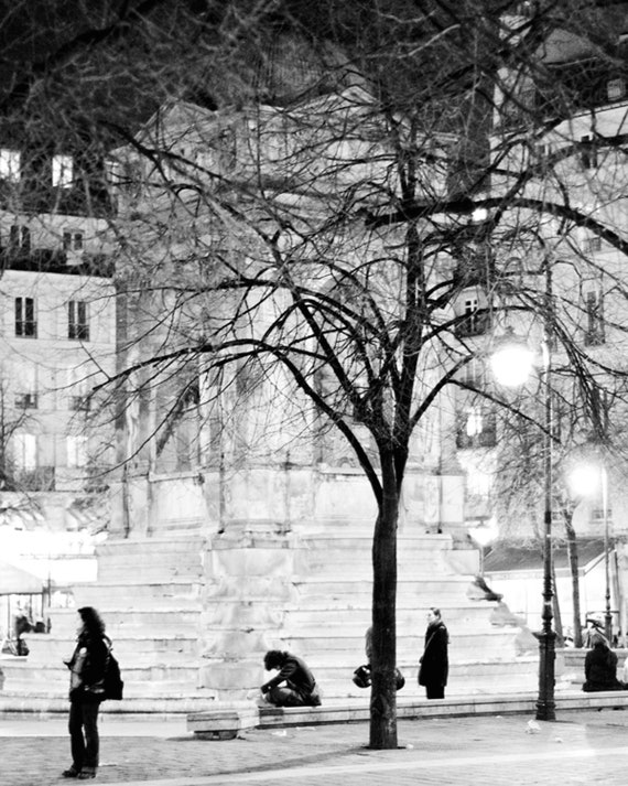 PARIS FRANCE NIGHT Street Tree Black and White French Photo | Etsy