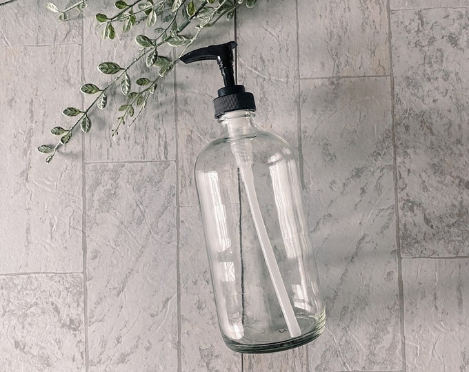 16 Oz Clear Glass Pump Bottle Farmhouse Kitchen Refillable - Etsy
