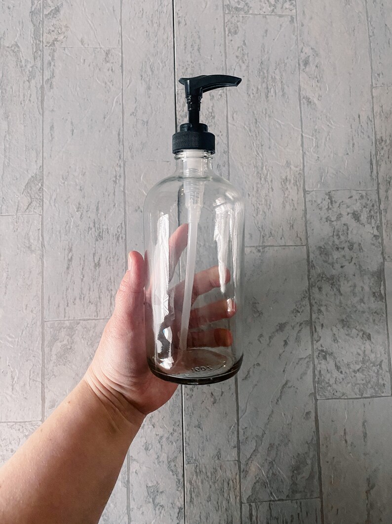 16 Oz Clear Glass Pump Bottle Farmhouse Kitchen Refillable - Etsy