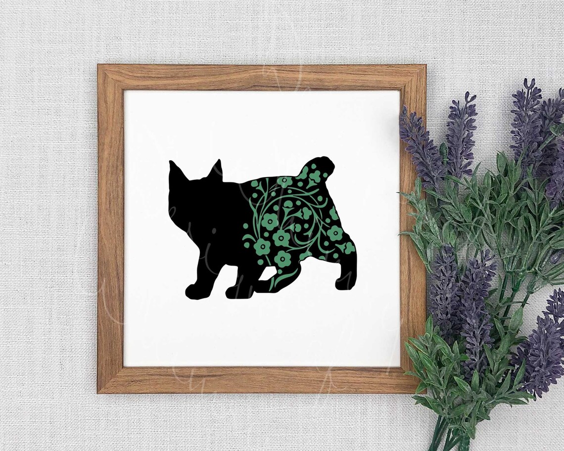 Floral Cat Clip Art Manx Cat SVG Flower Kitten Silhouette | Etsy