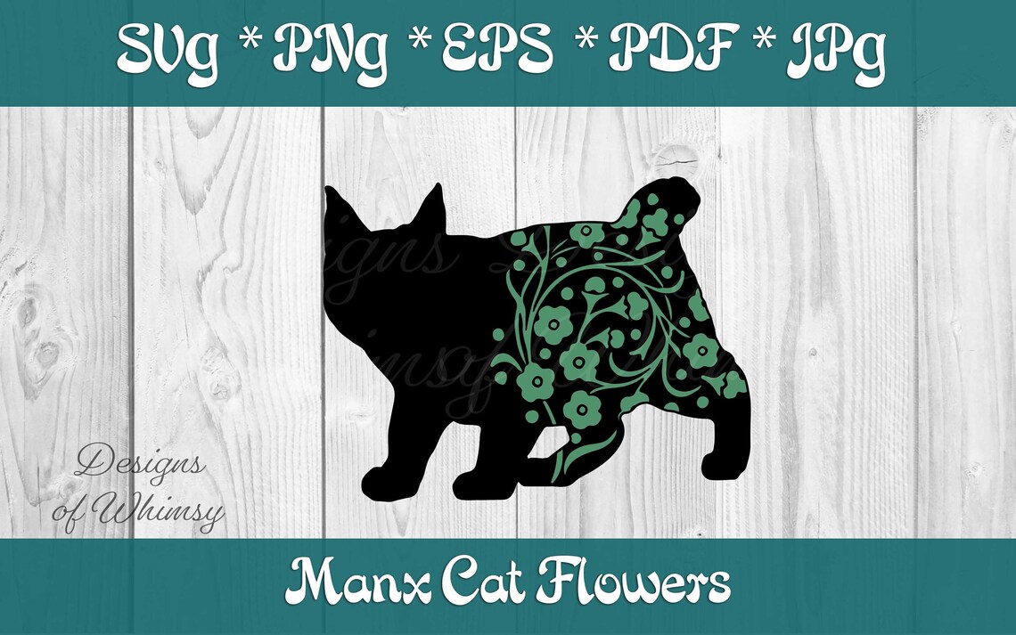 Floral Cat Clip Art Manx Cat SVG Flower Kitten Silhouette | Etsy