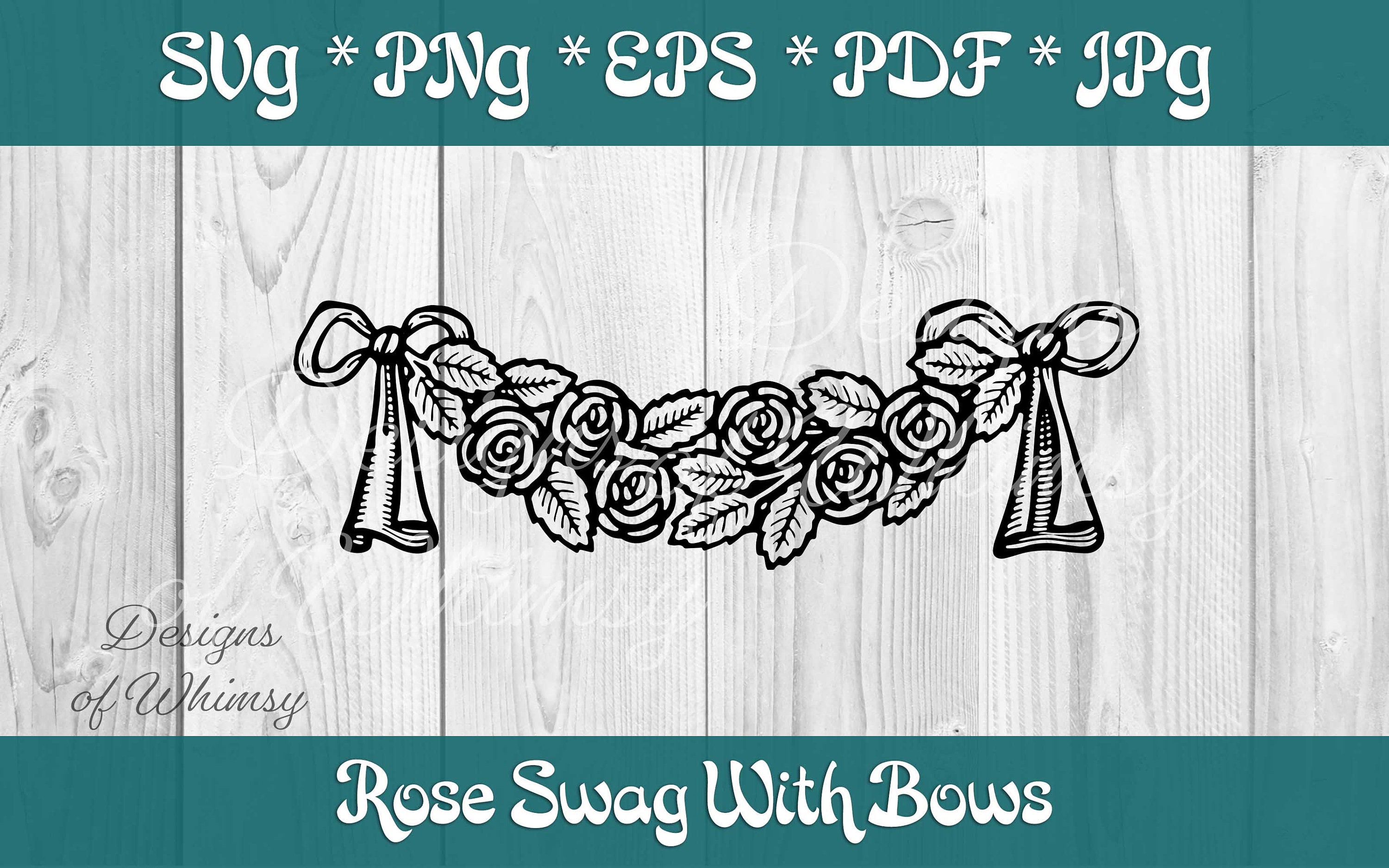 Floral Swag SVG Vintage Rose Swag With Bows Sublimation Floral Art ...