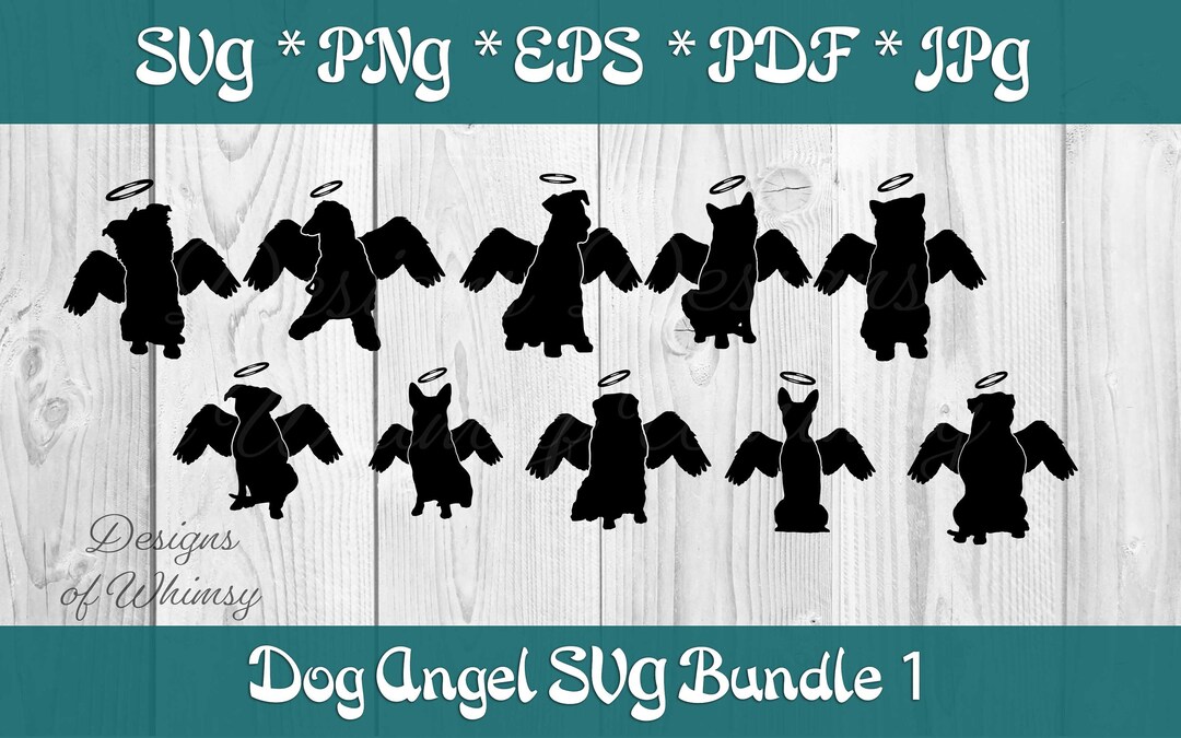 Dog Angel SVG Bundle - Puppy Angel SVG - Dog Angel Silhouette Clip Art ...