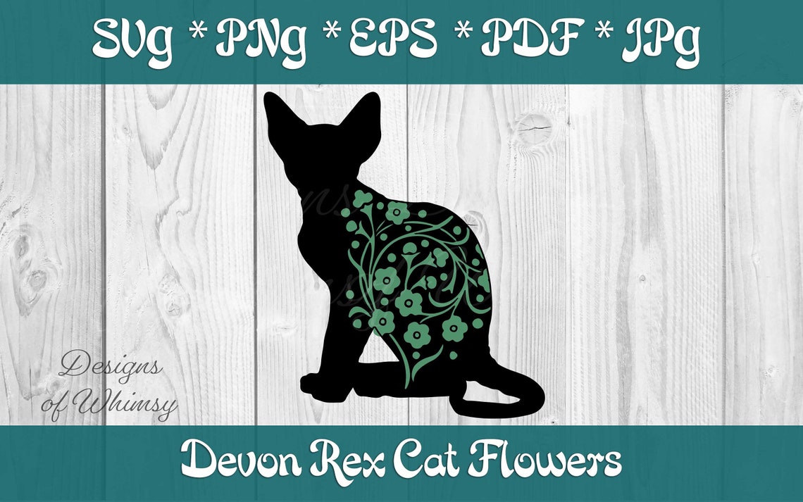 Floral Cat Clip Art Devon Rex Cat SVG Flower Kitten - Etsy