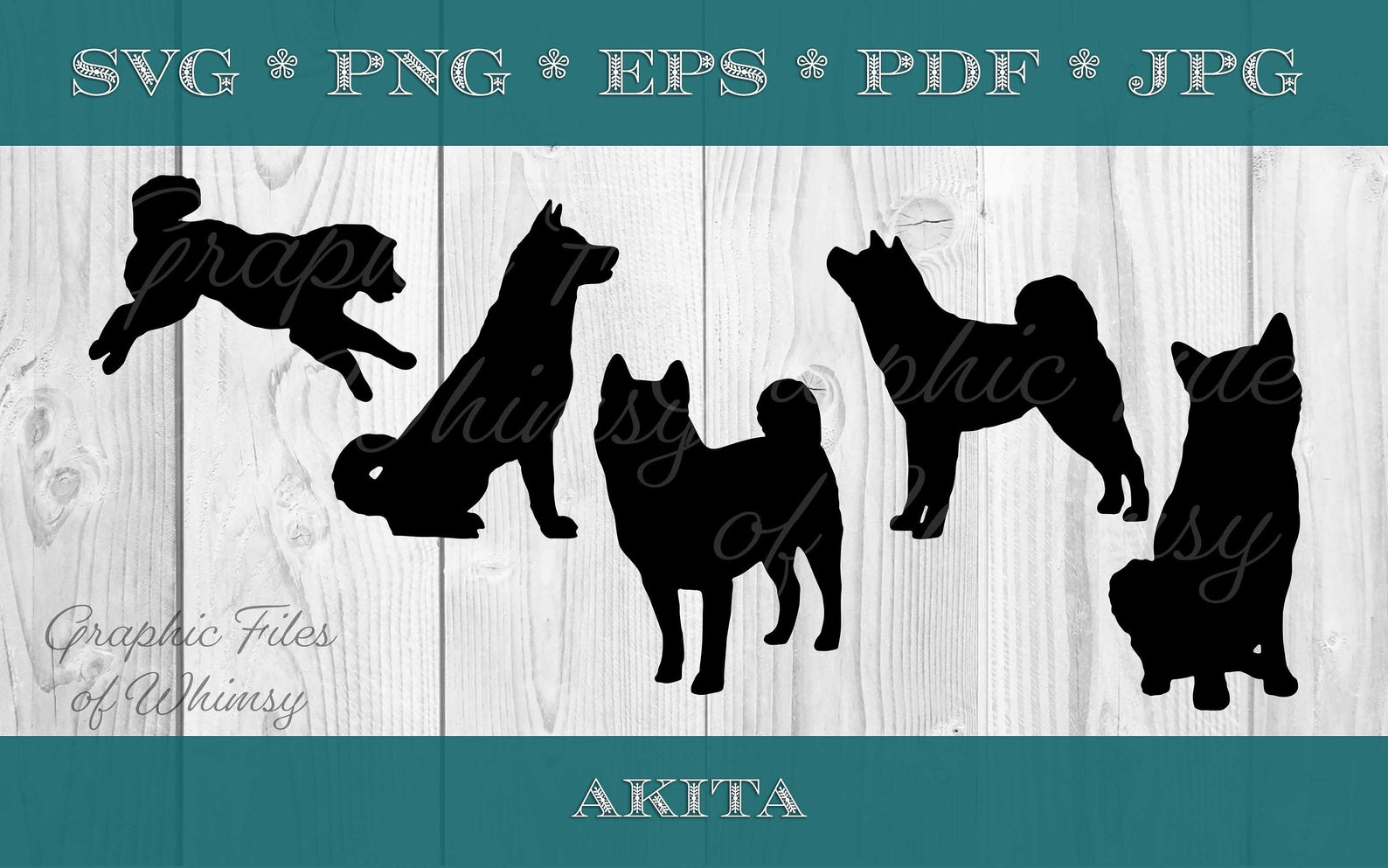 Akita SVG Dog Silhouette PNG JPG Pdf Eps Digital Graphic Files - Etsy ...