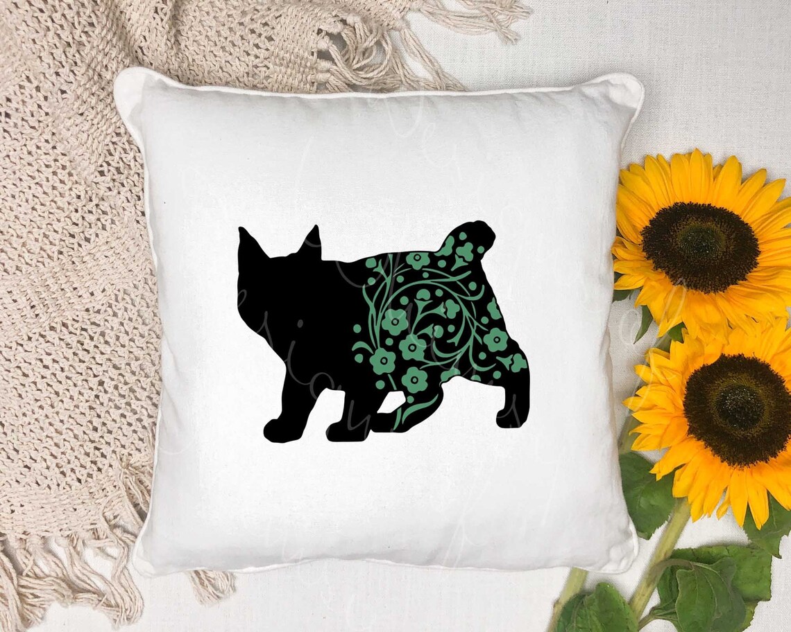 Floral Cat Clip Art Manx Cat SVG Flower Kitten Silhouette - Etsy