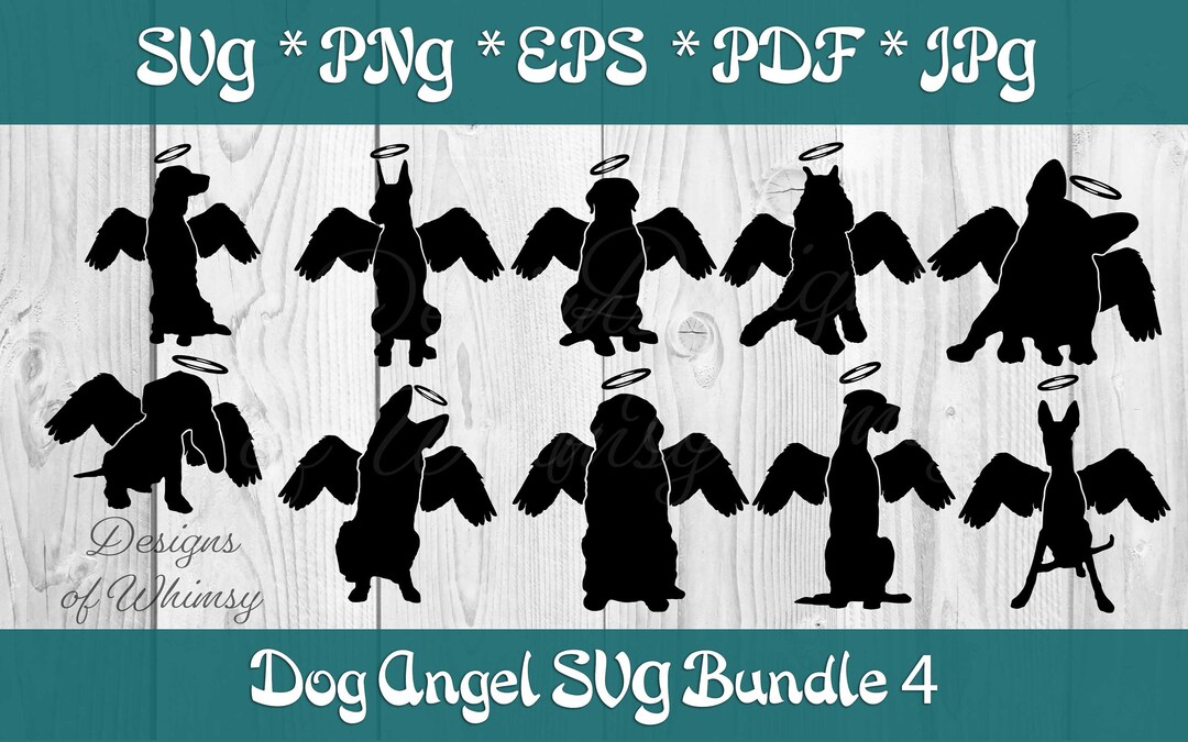 Dog Angel SVG Bundle - Puppy Angel SVG - Dog Angel Silhouette Clip Art ...