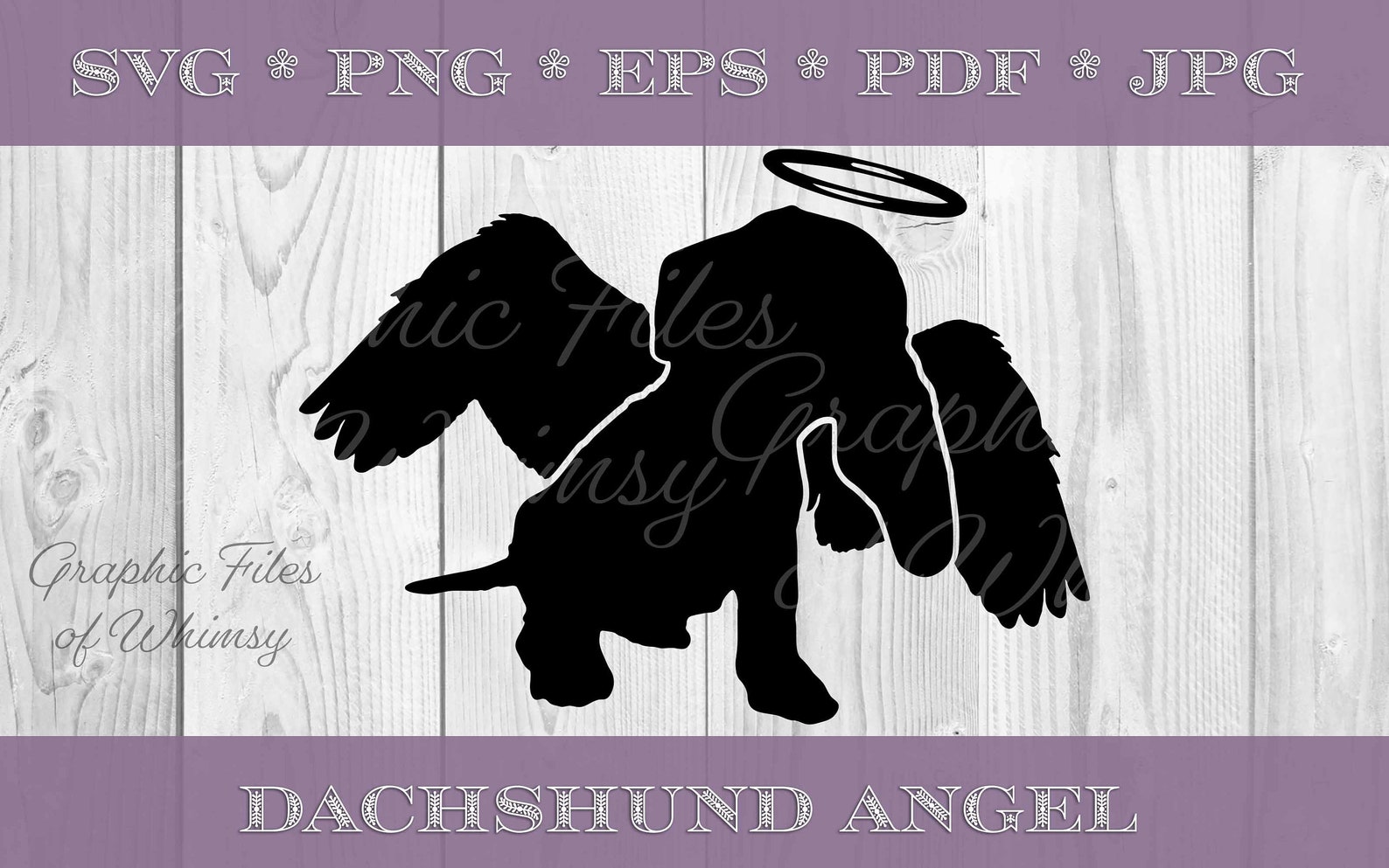 Dachshund Angel SVG Doxie Dog Wings Halo Silhouette PNG JPG Pdf Eps ...