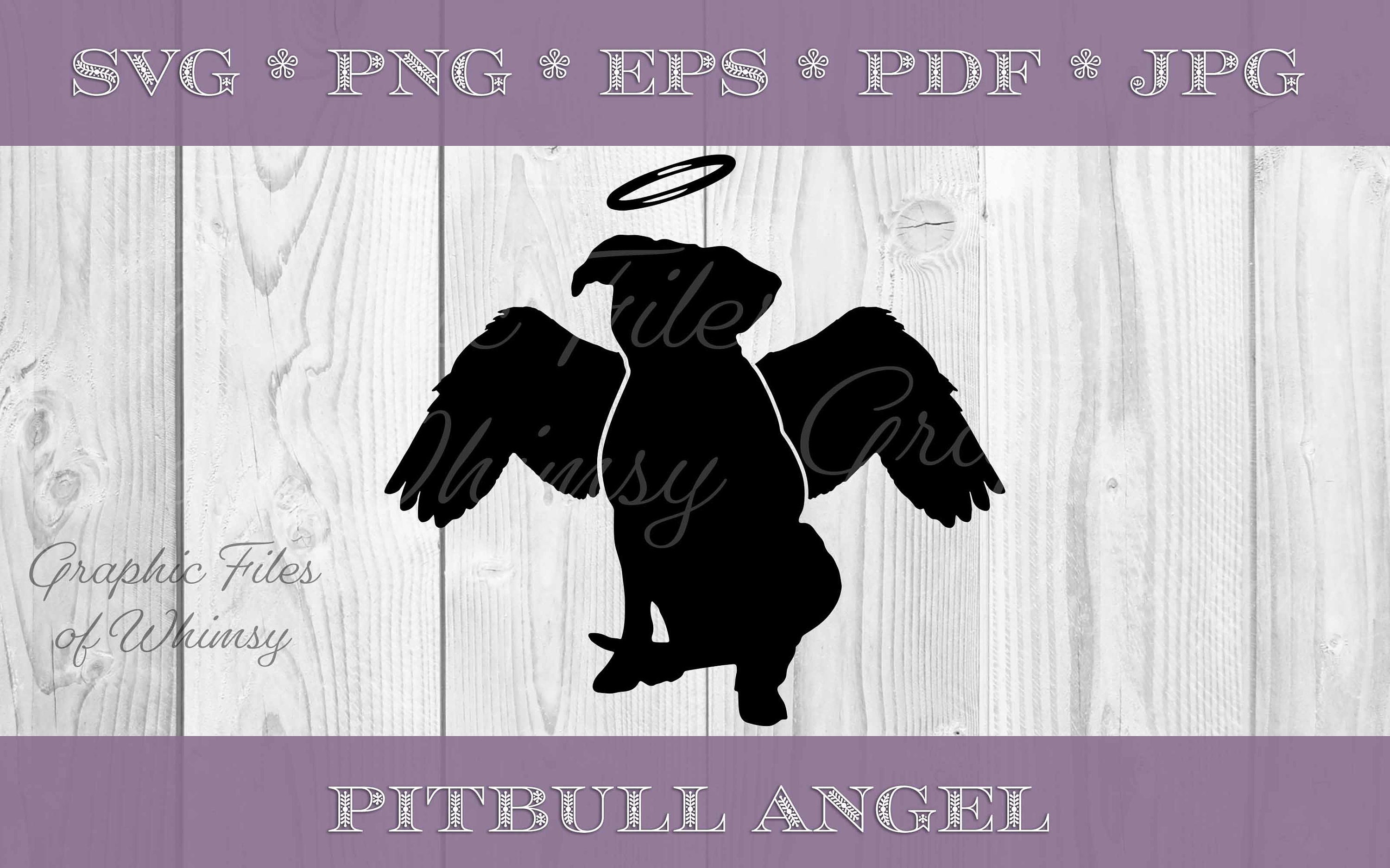 Pitbull Angel SVG Pittie Dog Wings Halo Silhouette Scalable Vector ...