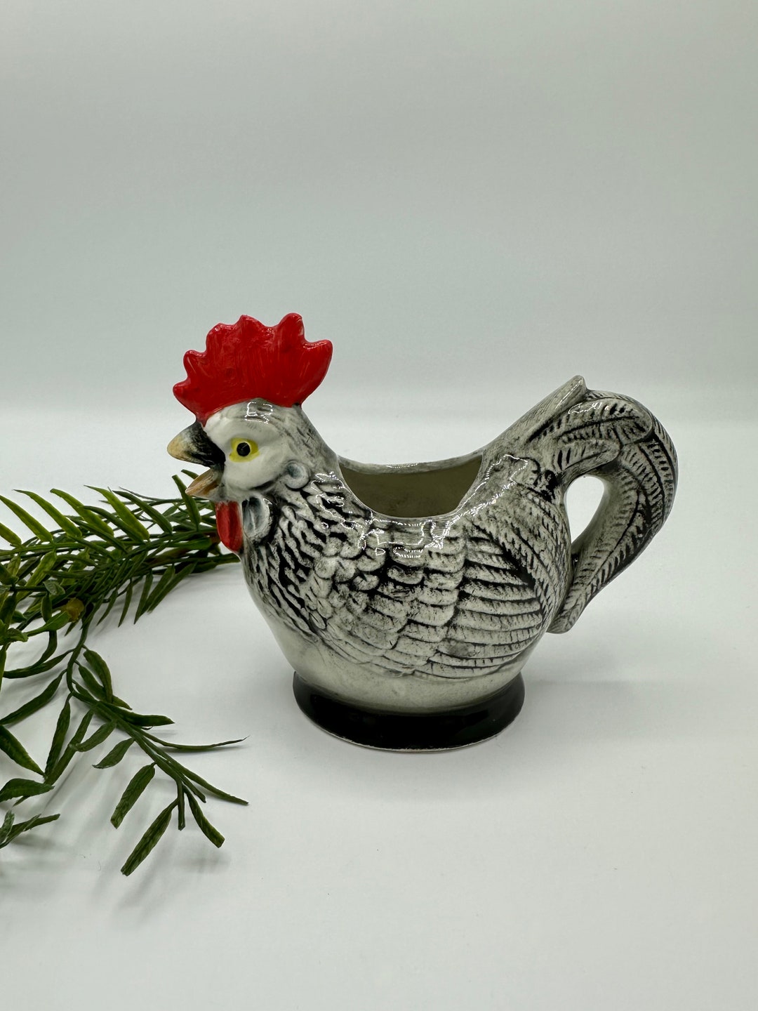 Vintage Rooster Creamer; Ceramic Rooster Cream Pitcher; Black, Grey ...