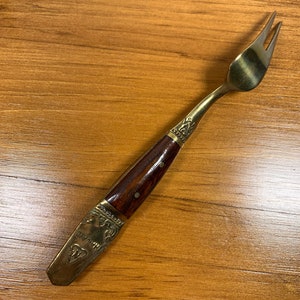Set of 6 Two-pronged Small Forks Bronze and Wood Cocktail Forks From ...