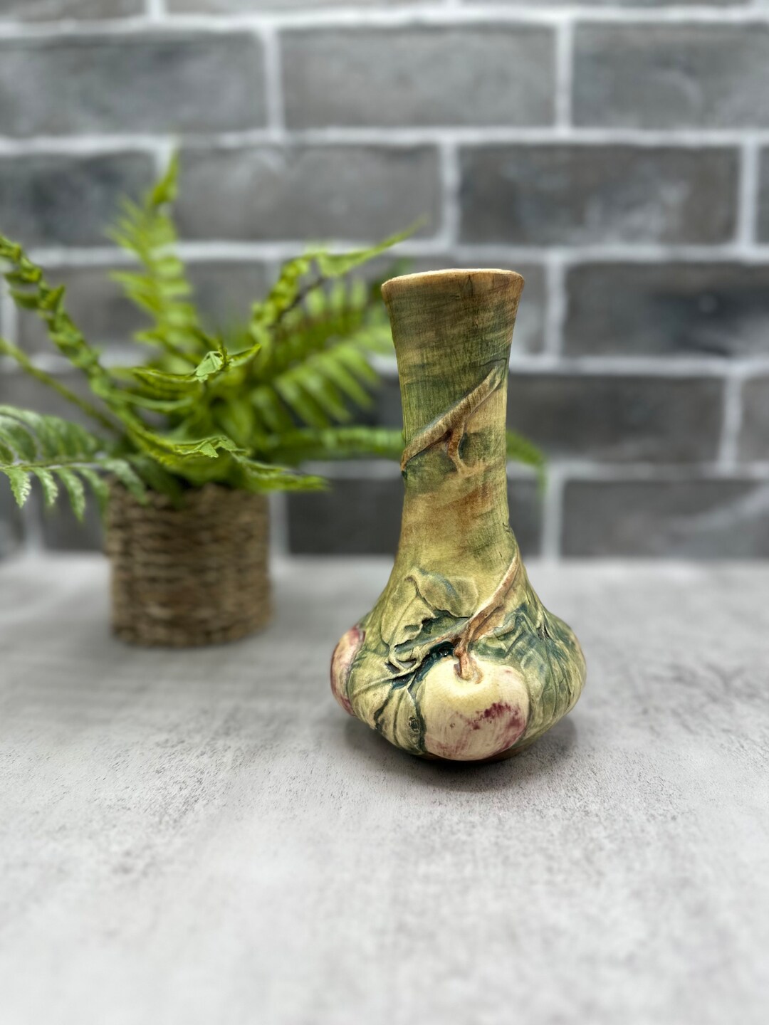 1915-1920 Weller Baldin Apple Tree Bud Vase; 7 Inches Tall; Apple ...