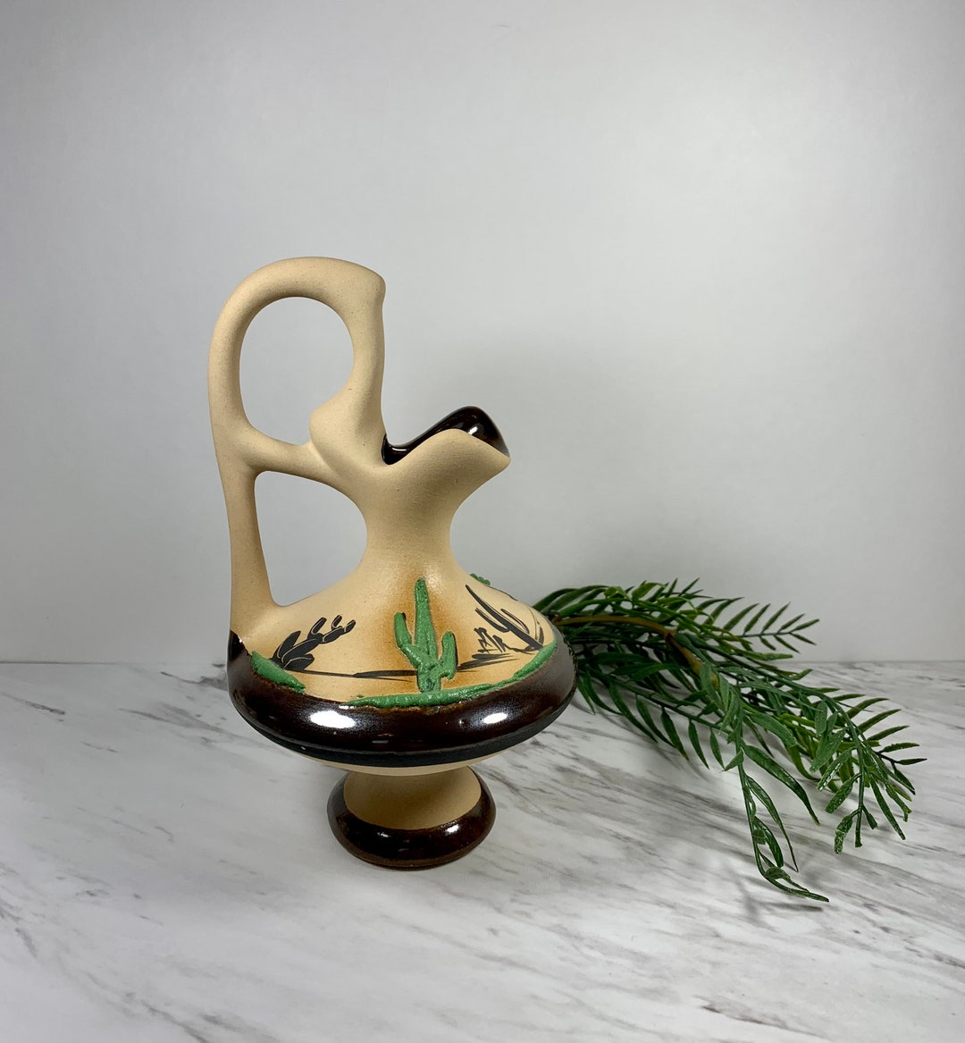 1984 Betty Selby Pottery Pitcher With Cactus, Wagon Wheel Scenes ...