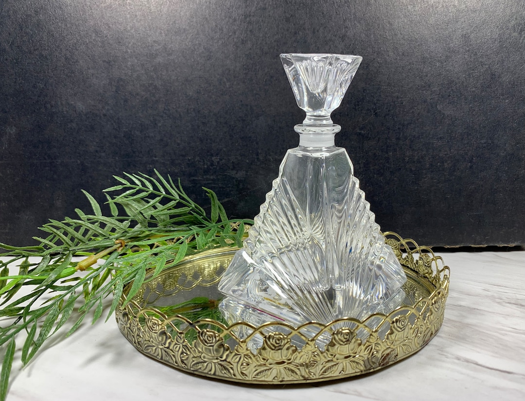 Vintage Crystal Perfume Bottle With Stopper; Art Deco Style; Square ...