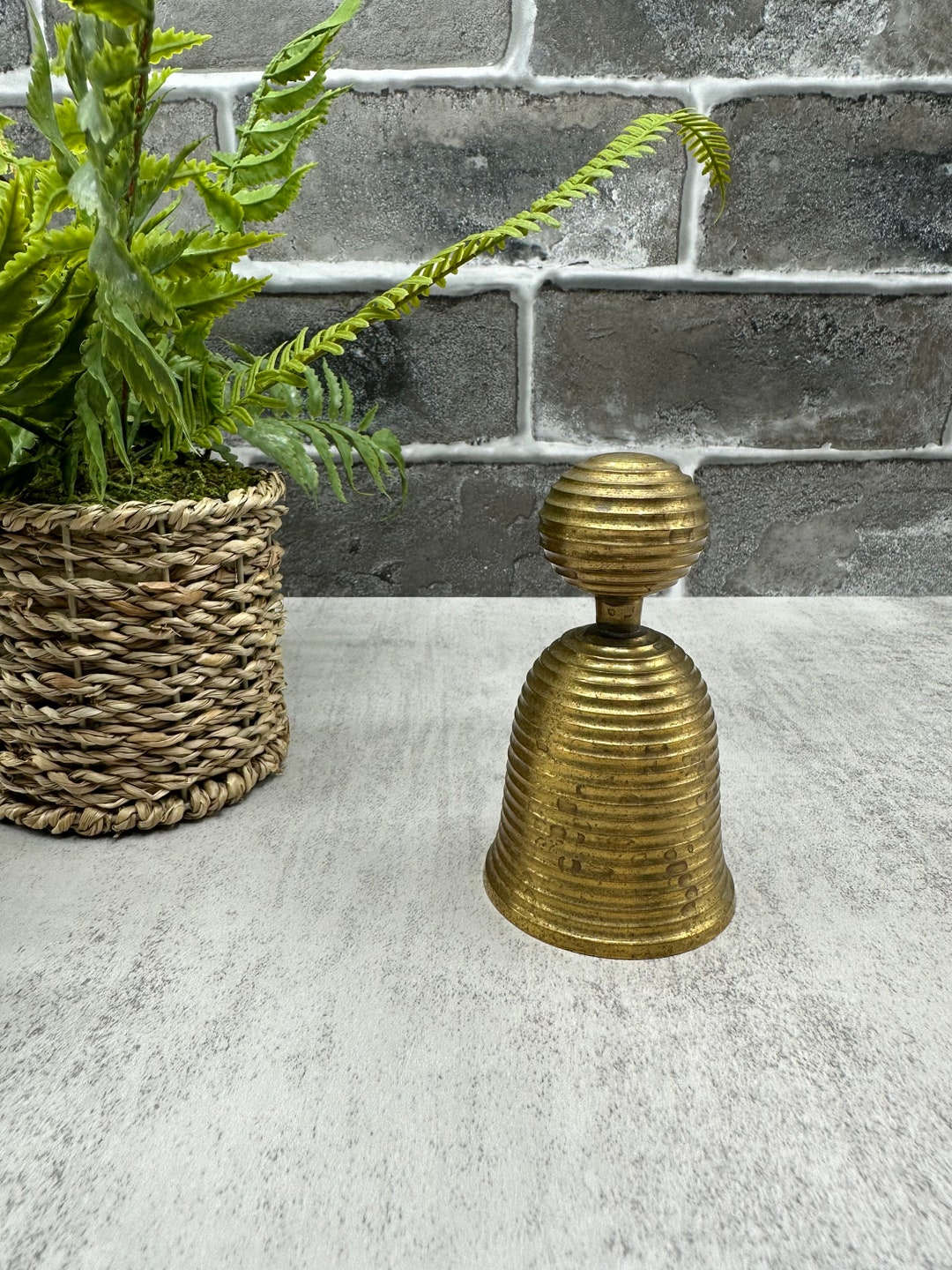 Vintage 4" Solid Brass Beehive Bell; Tall Ribbed Brass Bell; Brass Bell ...